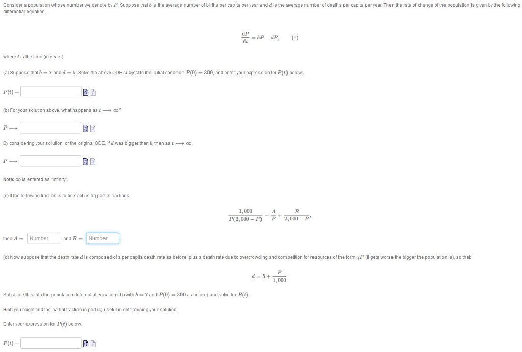 Solved Consider a population whose number we denote by P. | Chegg.com