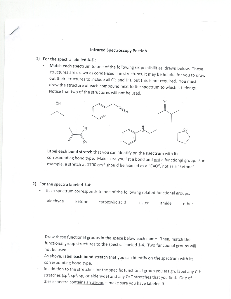 Solved Infrared Spectroscopy Postlab 1) For the spectra | Chegg.com