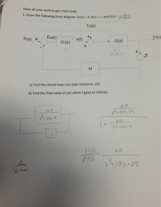 Solved 1. Given the following block diagram, Gc(s) = 4, H(s) | Chegg.com