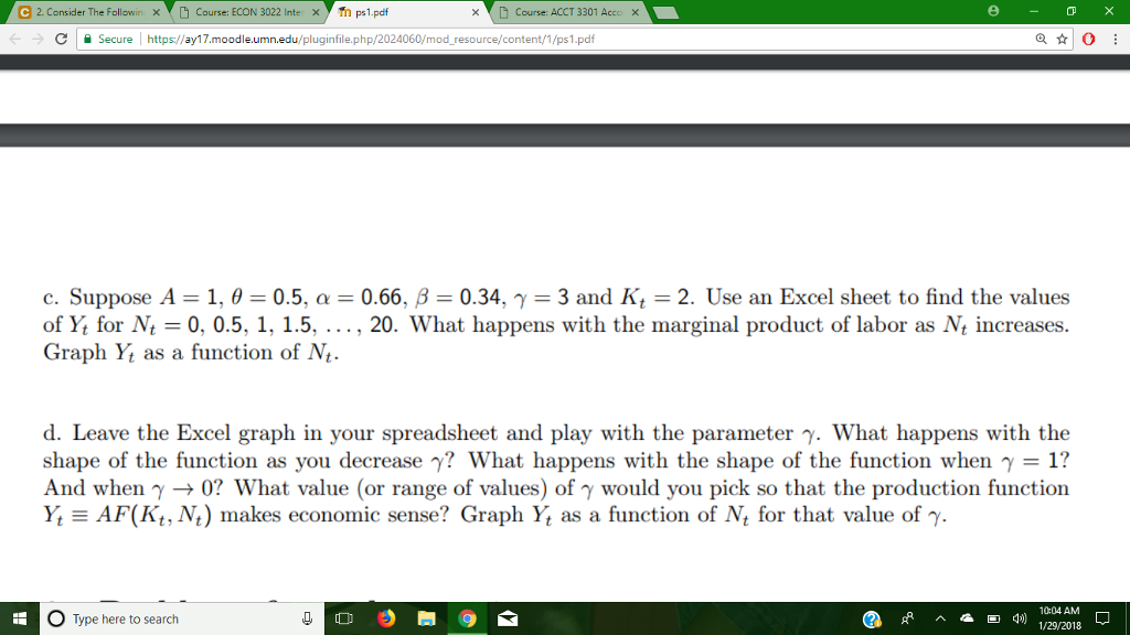 Solved 2 Consider The Following Production Function