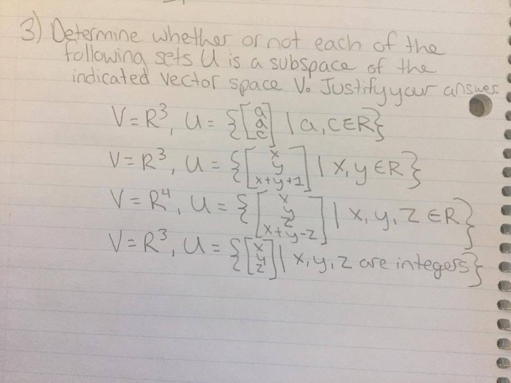 Solved Determine whether or not each of the following sets U | Chegg.com