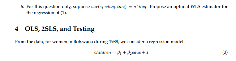 2 OLS, IV and 2SLS Suppose you have the following | Chegg.com
