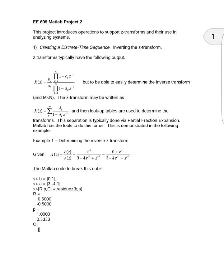 Solved EE 605 Matlab Project 2 This project introduces | Chegg.com Solved EE 605 Matlab Project 2 This project introduces | Chegg.com