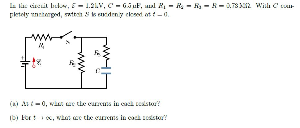 Solved In the circuit below, epsilon = 1.2kV, C = 6.5 MuF, | Chegg.com