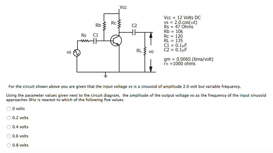 Solved For the circuit shown above you are given that the | Chegg.com