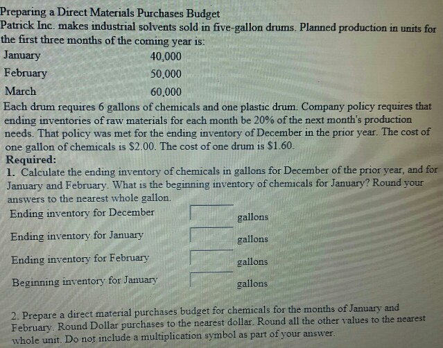 Solved Preparing a Direct Materials Purchases Budget Patrick | Chegg.com