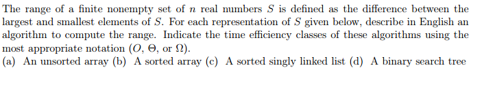Solved The range of a finite nonempty set of n real numbers | Chegg.com