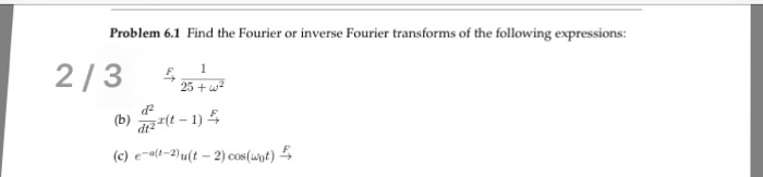 Solved Find the Fourier or inverse Fourier transforms of the | Chegg.com