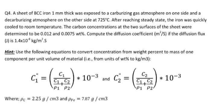 Solved A sheet of BCC iron 1 mm thick was exposed to a | Chegg.com