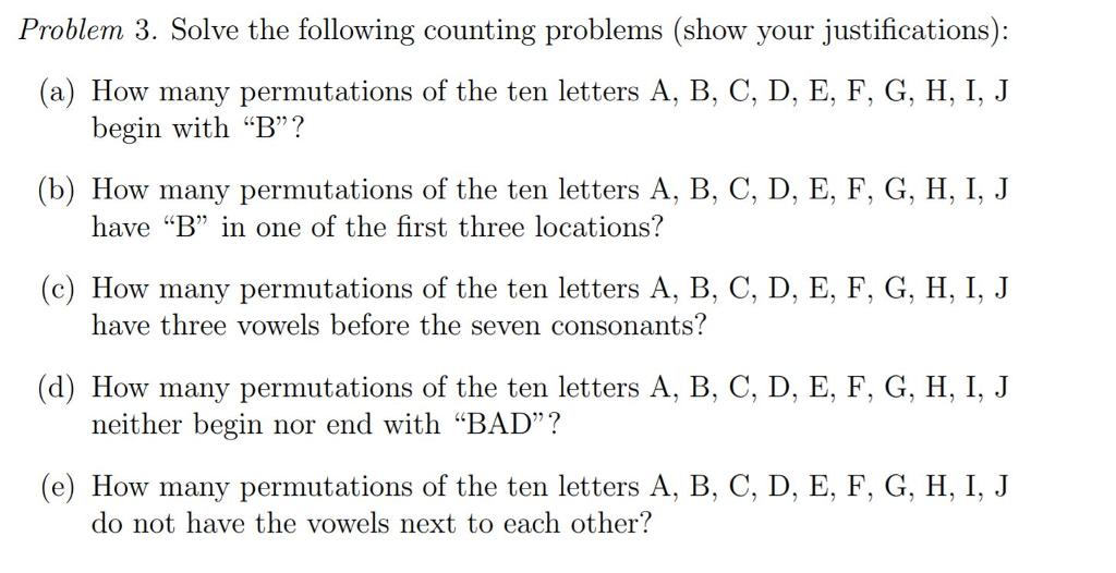 Solved Problem 3. Solve the following counting problems | Chegg.com