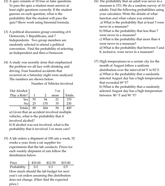 Solved 12) A quiz consists of 10 true or false questions. | Chegg.com Solved 12) A quiz consists of 10 true or false questions. | Chegg.com