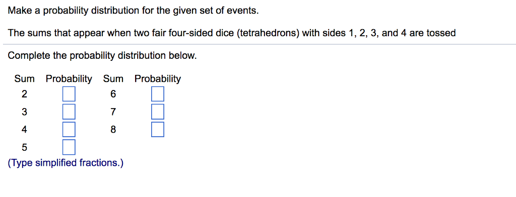 Solved Make a probability distribution for the given set of | Chegg.com