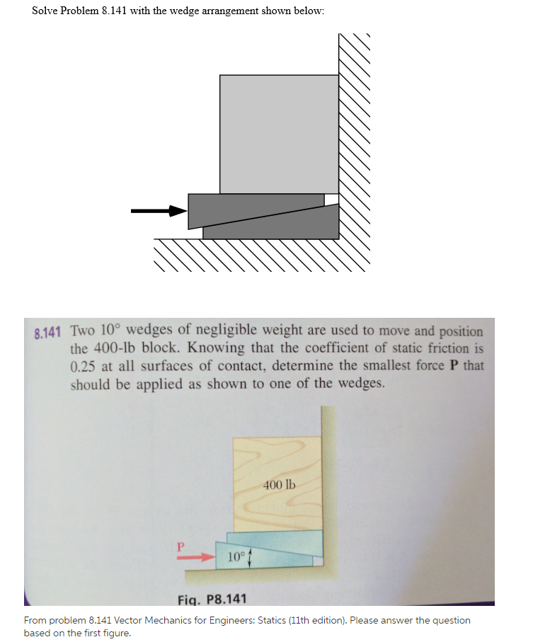 Solve Problem 8.141 with the wedge arrangement shown | Chegg.com