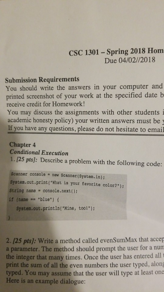 Solved CSC 1301 - Spring 2018 Hom Due 04/02//2018 Submission | Chegg.com