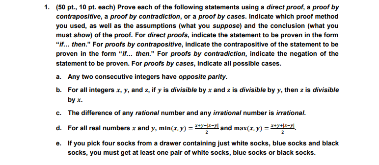 Solved 1. (50 pt., 10 pt. each) Prove each of the following | Chegg.com Solved 1. (50 pt., 10 pt. each) Prove each of the following | Chegg.com