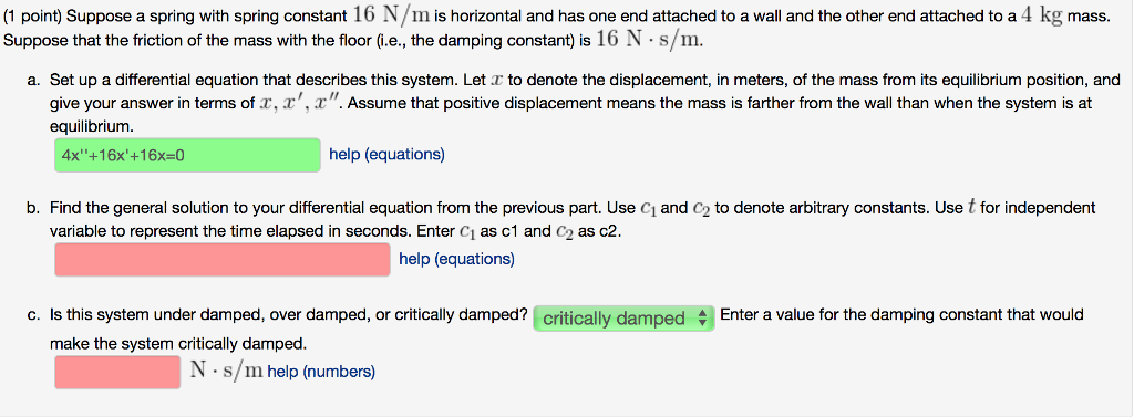 Solved 1 Point Suppose A Spring With Spring Constant 16