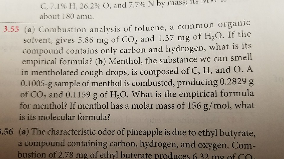 Solved Combustion analysis of toluene, a common organic | Chegg.com