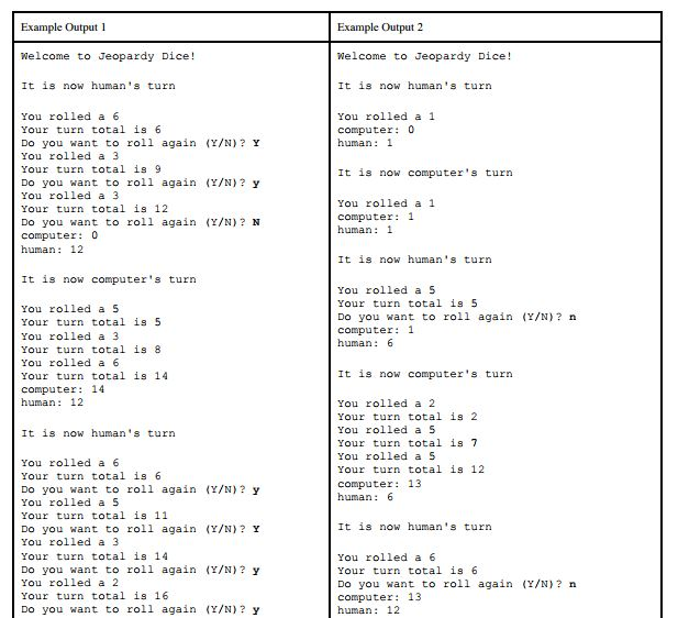 Solved Jeopardy Dice, please write the code in python with | Chegg.com