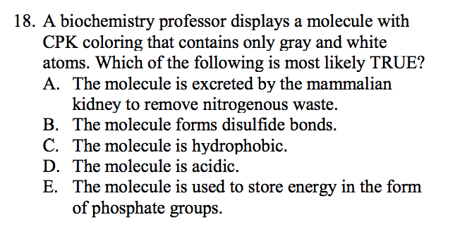 Solved 18. A biochemistry professor displays a molecule with | Chegg.com