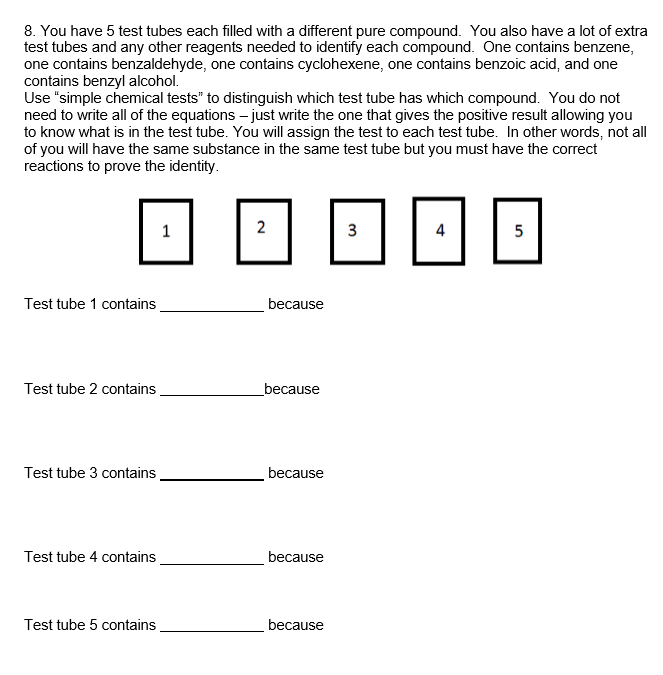 Solved You have 5 test tubes each filled with a different | Chegg.com