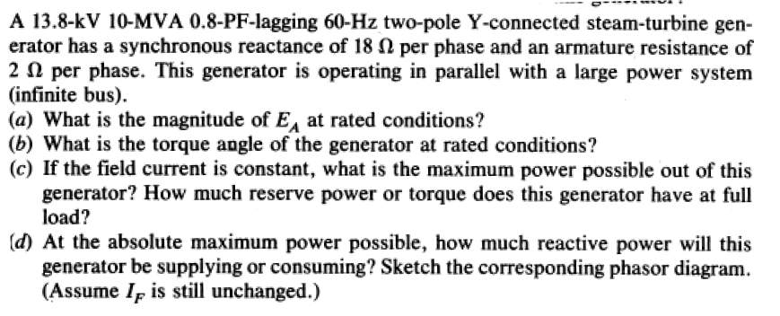 Solved A 13.8-kV 10-MVA 0.8-PF-lagging 60-Hz two-pole | Chegg.com