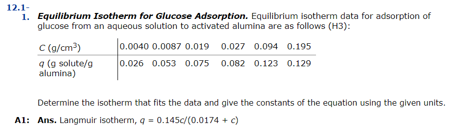 Solved 12.1 Equilibrium Isotherm for Glucose Adsorption. | Chegg.com