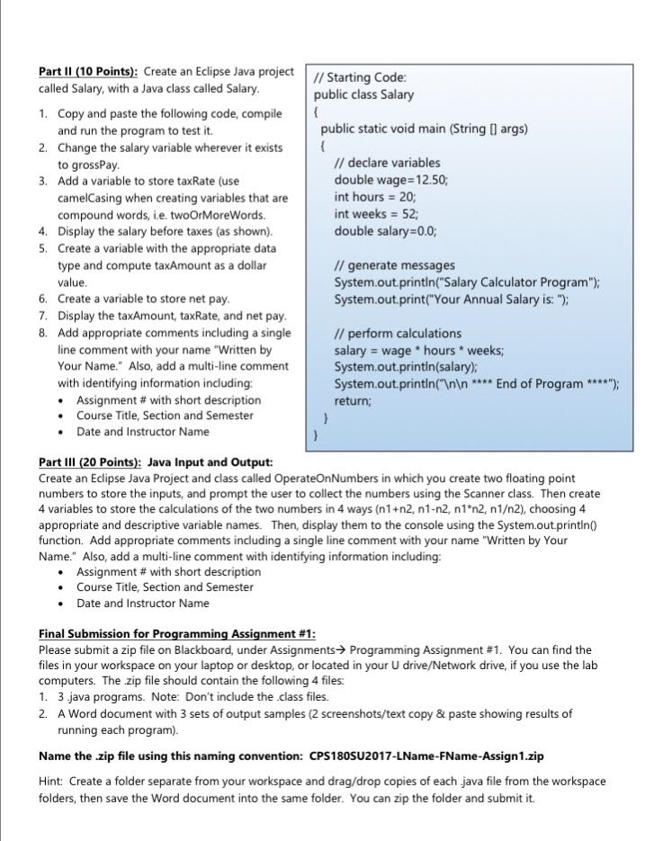 Solved Part Ii 10 Points Create An Eclipse Java Project 2459