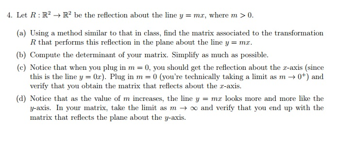 Solved 4·Let R : R2 → R2 be the reflection about the line y | Chegg.com