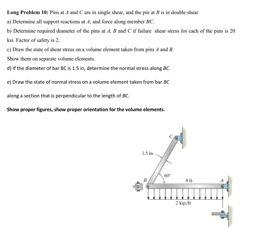 Pins at A and C are in single shear, and the pin at B | Chegg.com