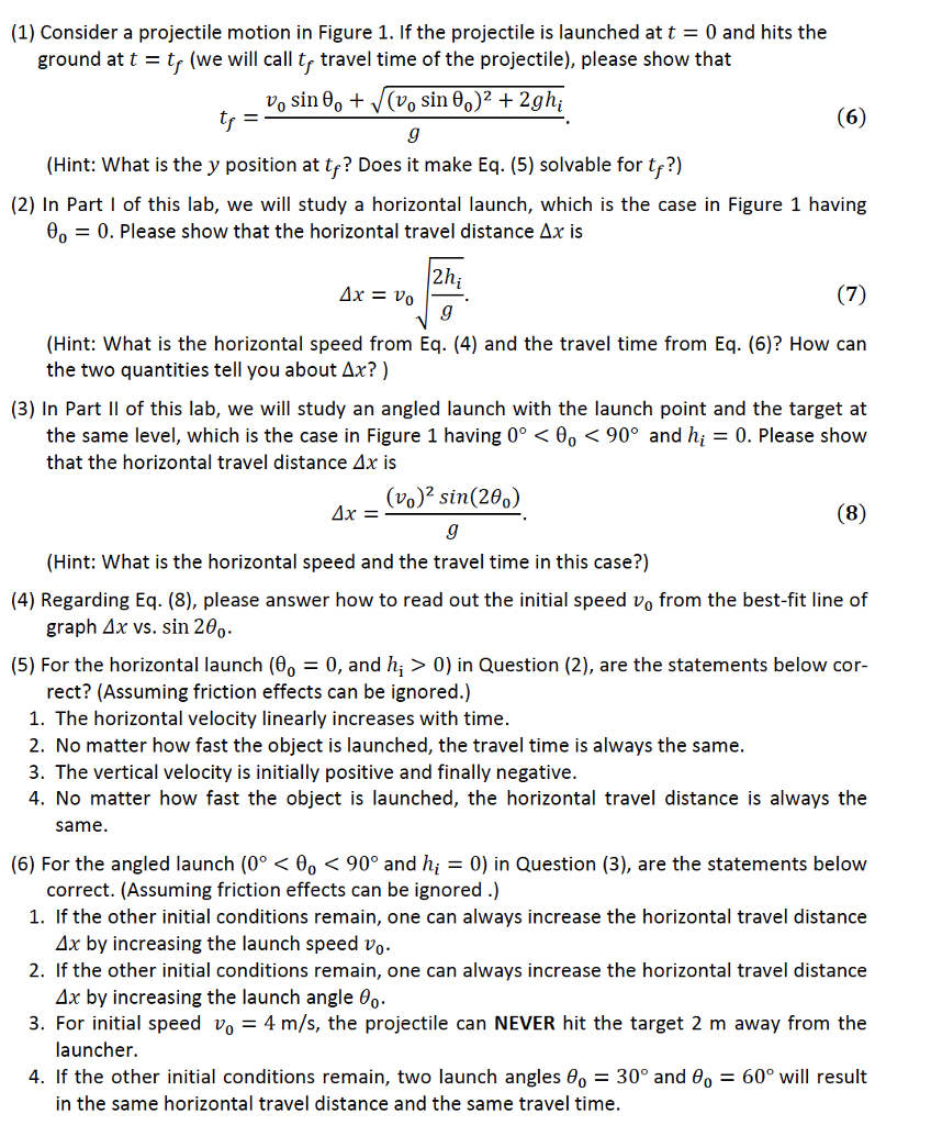 Solved (1) Consider a projectile motion in Figure 1, If the | Chegg.com
