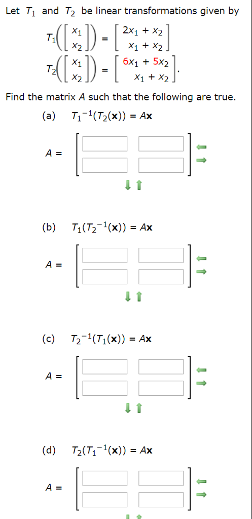 Solved Let T1 and T2 be linear transformations given by 2x1 | Chegg.com