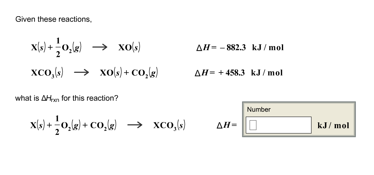 Solved Given these reactions, X(s) + 1/2 O2(g) XO(s) Delta | Chegg.com