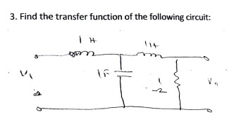 Solved Find the transfer function of the following circuit: | Chegg.com