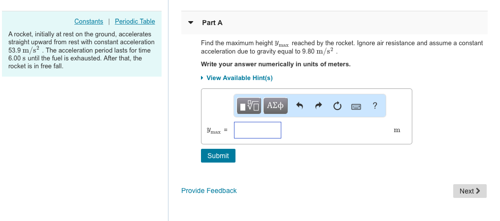 Solved Constants Periodic Table Part A A rocket, initially | Chegg.com