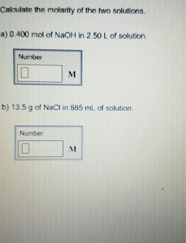 Solved Calculate the molarity of the two solutions. 0.400 | Chegg.com