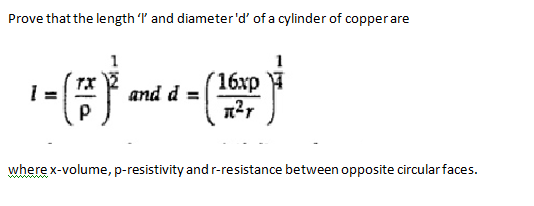 Solved Prove that the length 'l' and diameter 'd' of a | Chegg.com