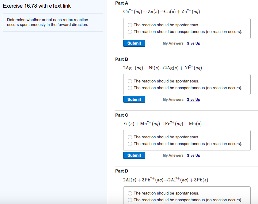 Solved Determine whether or not each redox reaction occurs | Chegg.com