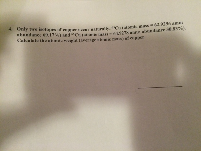 Solved Only two isotopes of copper occur naturally, ^63Cu | Chegg.com