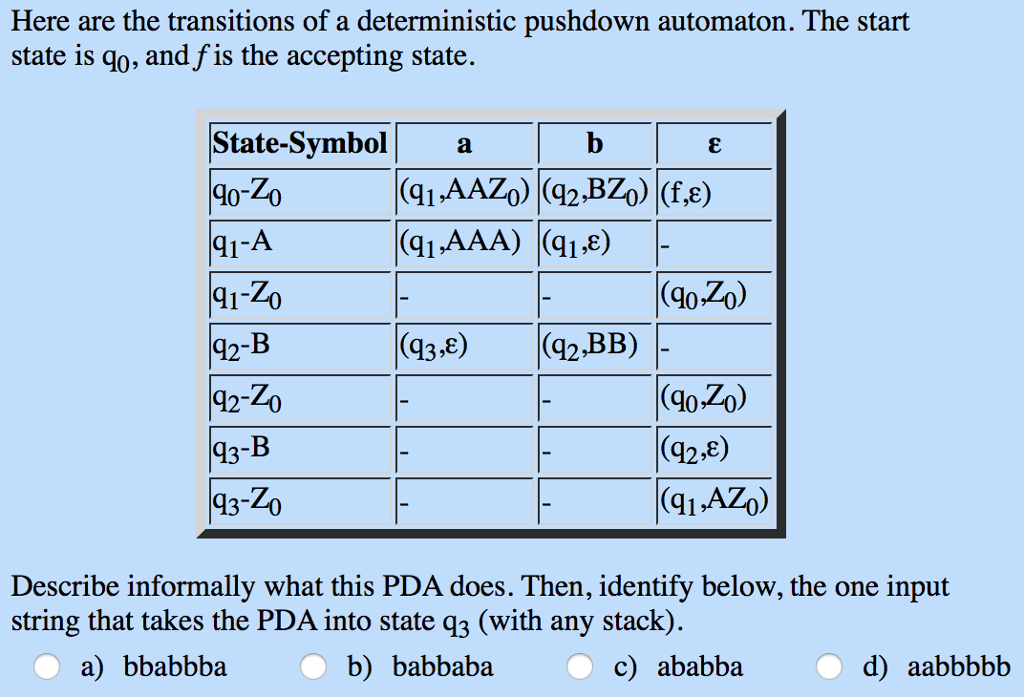 Solved Here are the transitions of a deterministic pushdown | Chegg.com