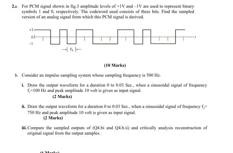 For PCM signal shown in fig.3 amplitude levels of +1V | Chegg.com