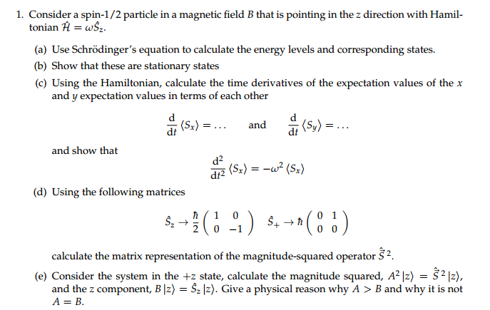 Solved Consider a spin-1/2 particle in a magnetic field B | Chegg.com