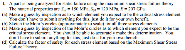 Solved 1. A part is being analyzed for static failure using | Chegg.com