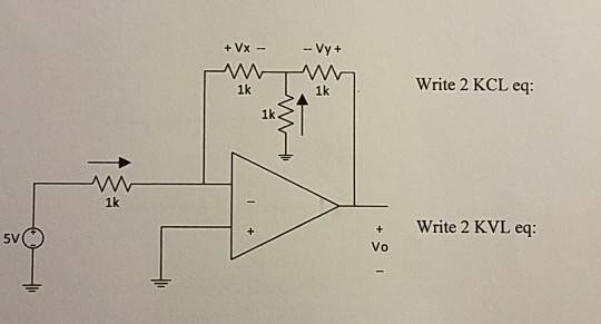 Solved Write 2 KCL eq: 1k 1k 1k 1k +Write 2 KVL eq: Vo svCO | Chegg.com