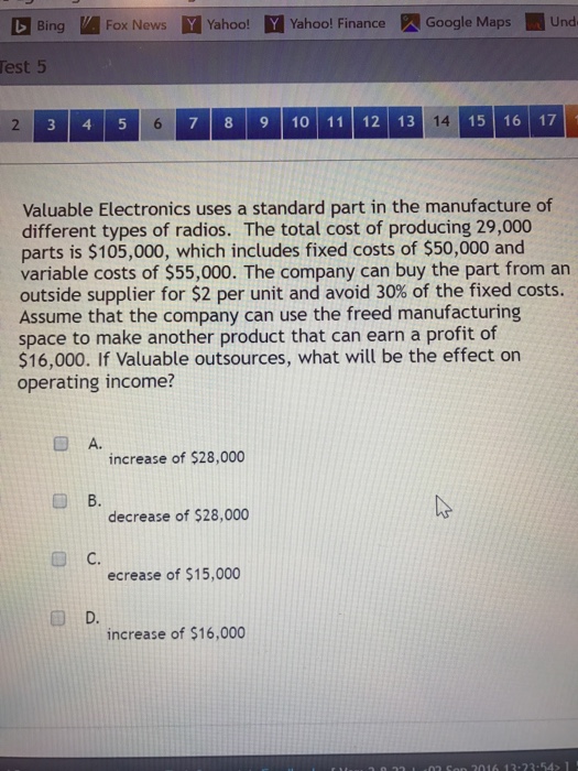 Solved Valuable Electronics uses a standard part in the | Chegg.com