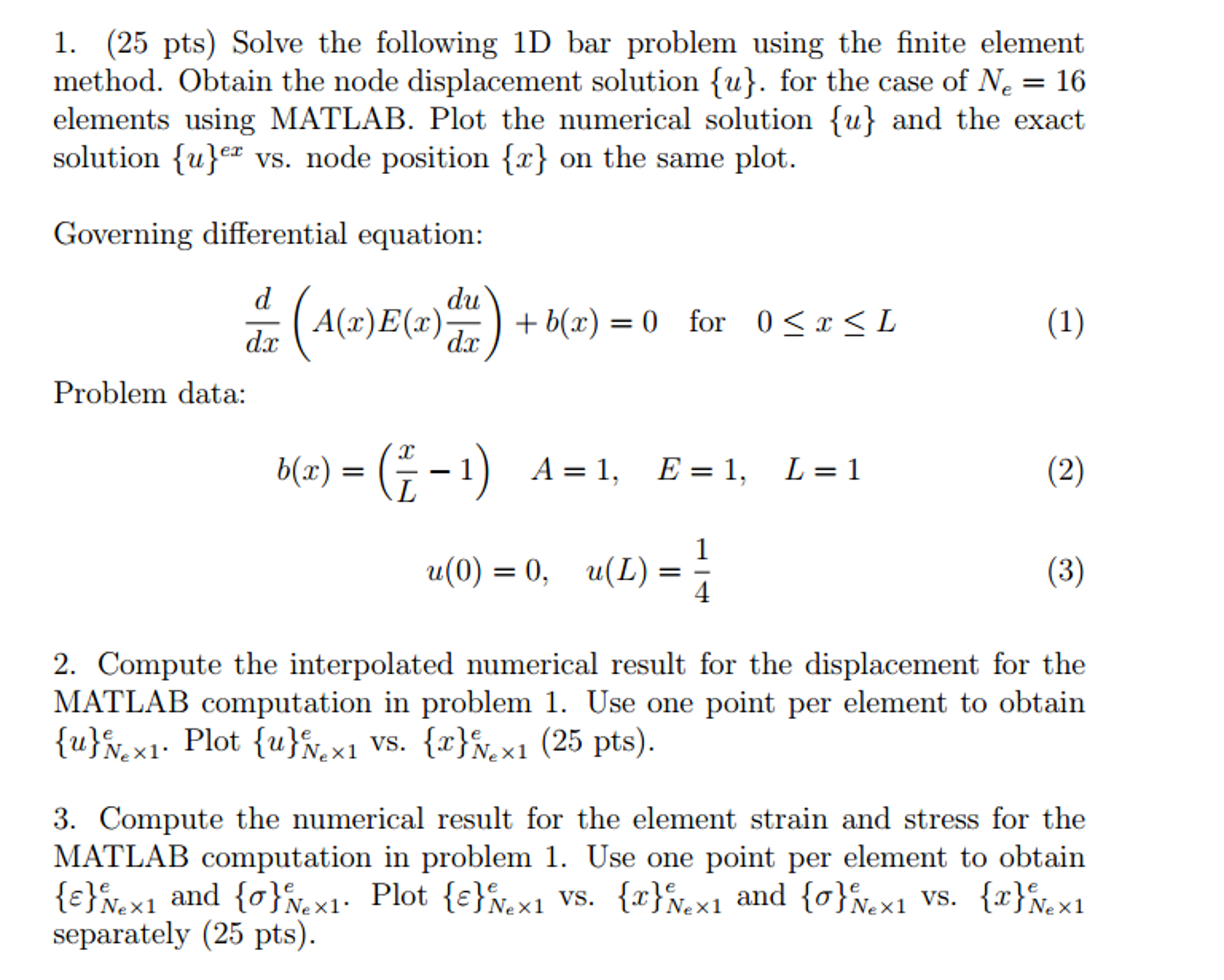 Solve the following ID bar problem using the finite | Chegg.com