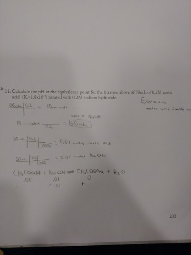 Solved * 11. Calculate the pH at the equivalence point for | Chegg.com