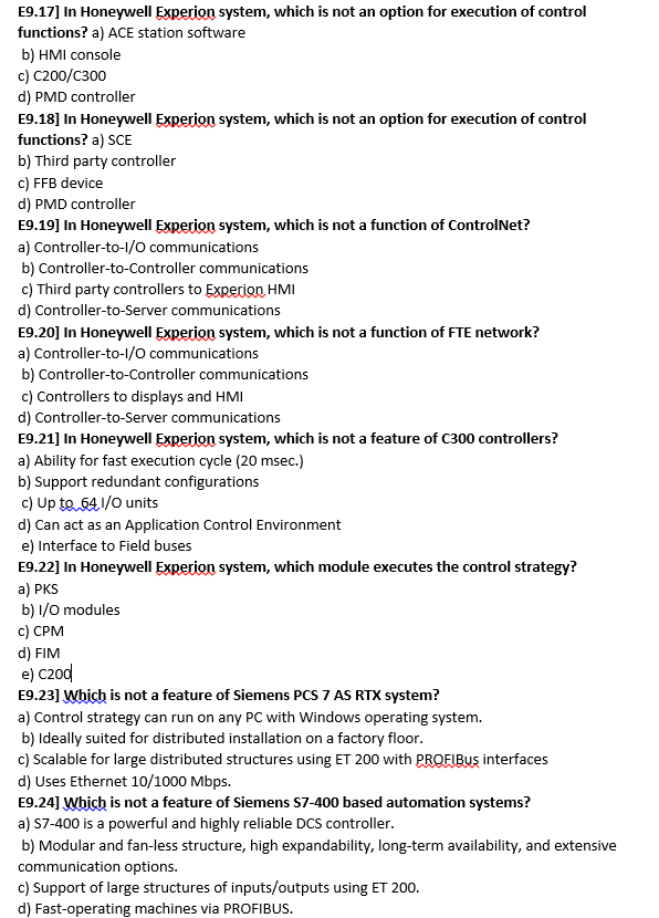 Solved E9.17] In Honeywell Experion system, which is not an | Chegg.com