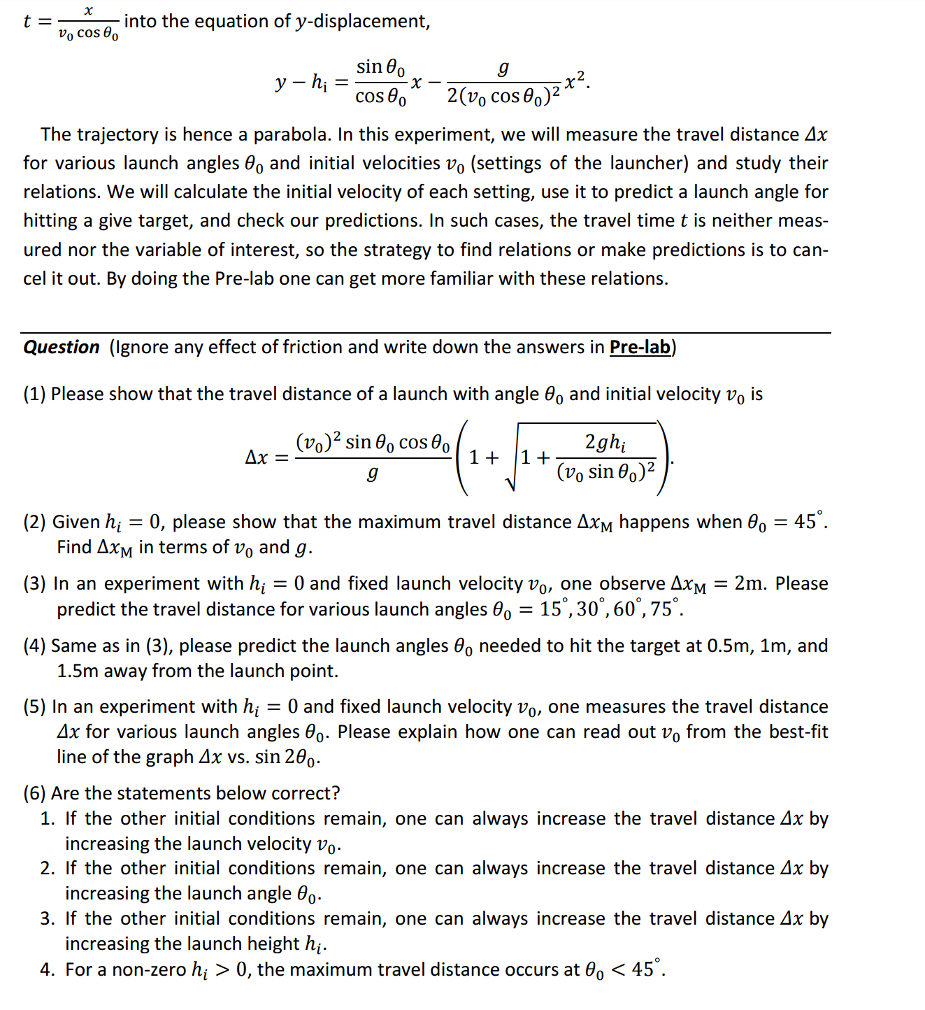 Solved t = x/upsilon_0cos theta_0 into the equation of | Chegg.com