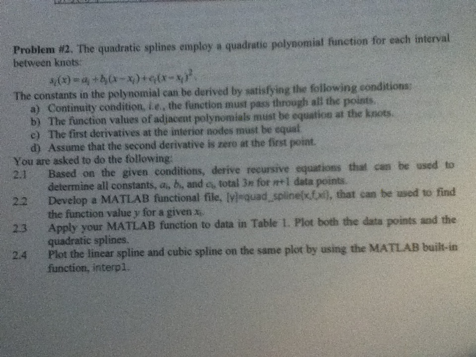 Solved The quadratic splines employ a quadratic polynomial | Chegg.com