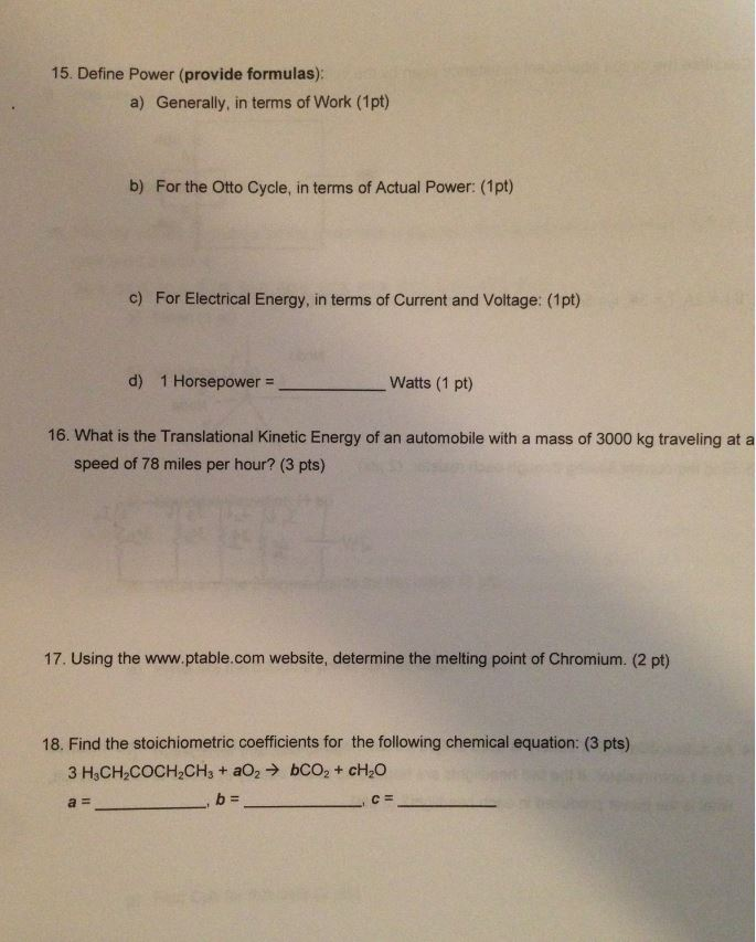 Solved 15. Define Power (provide formulas): a) Generally, in | Chegg.com